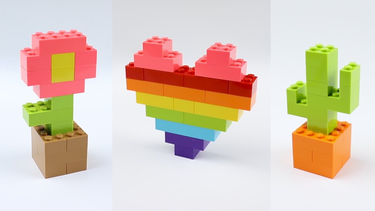 Simple LEGO Crafts (Ready in 1 Minute!) | Flower, Heart, Cactus | LEGO ...