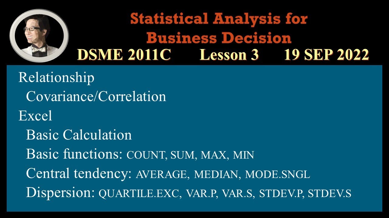 DSME 2011 | Section C | 19 SEP 2022 | Lesson 3 | Statistical Analysis ...