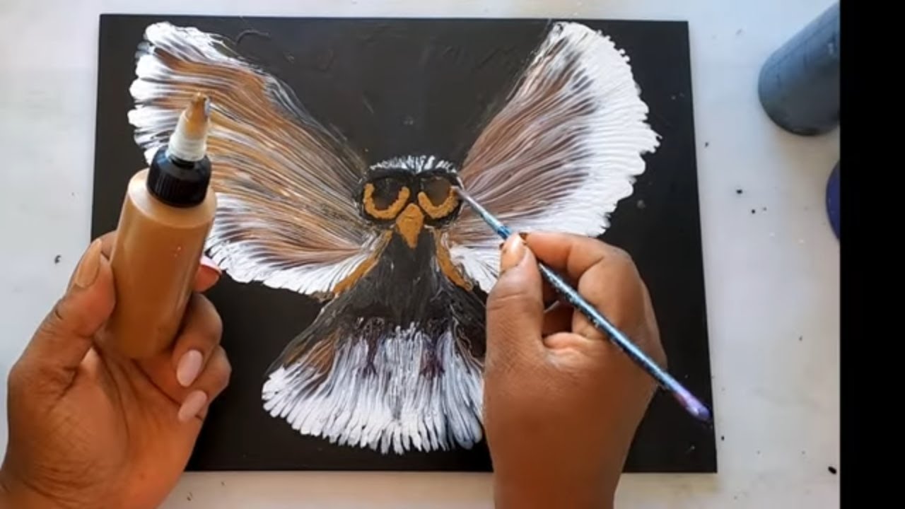 Chain Pull Art OWL Painting Tutorial /Acrylic Painting Technique #270 ...