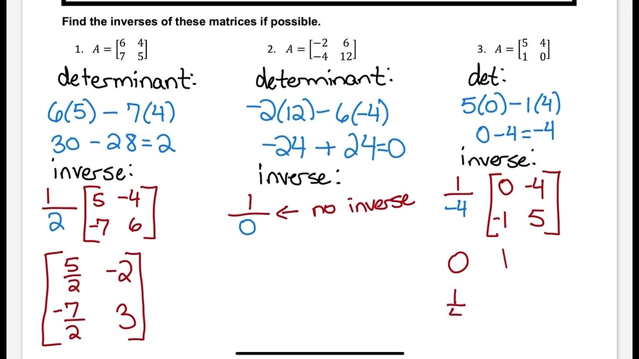 Find the Inverse of a 2x2 Matrix by Hand and Prove Two 2x2 Matrices are ...