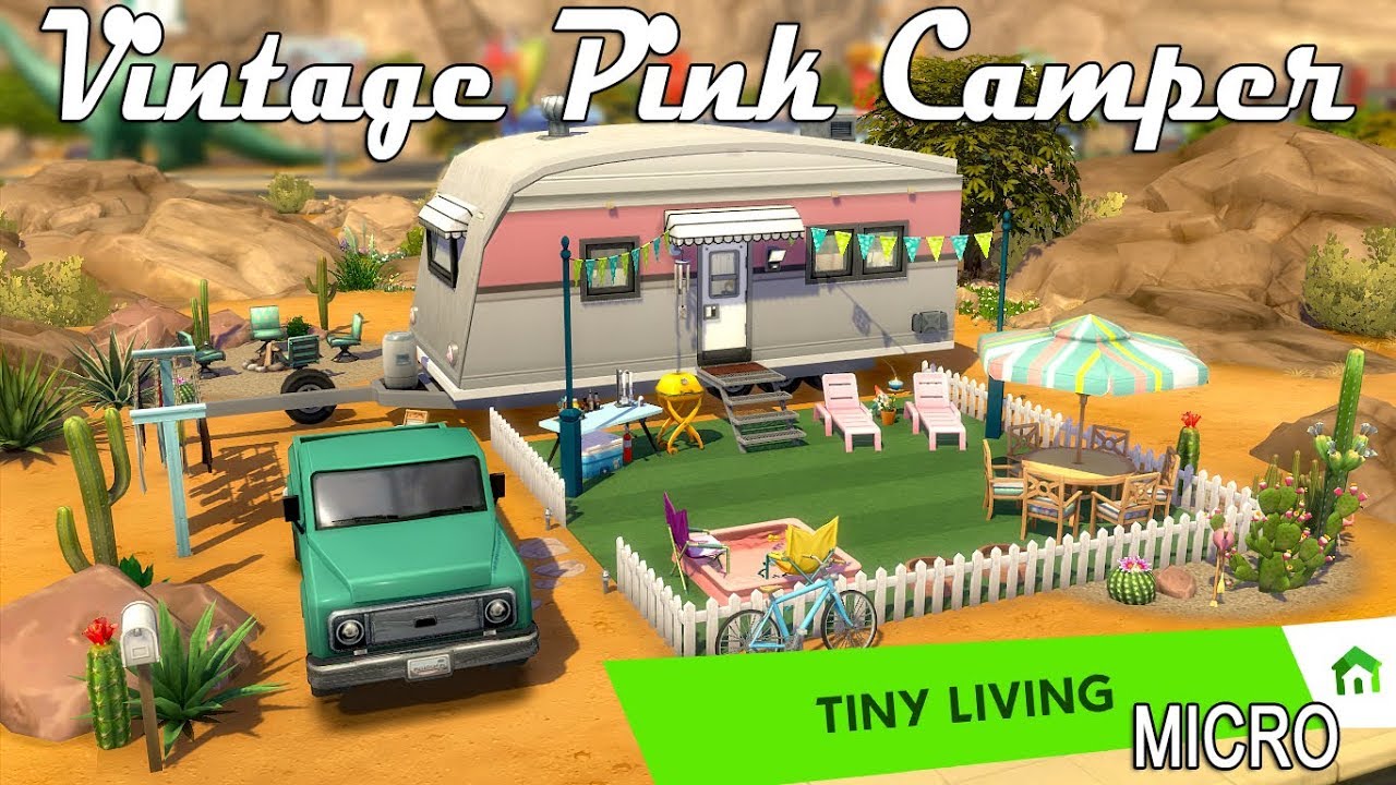 🌵 VINTAGE PINK CAMPER // MICRO HOME // Sims 4 Tiny Living Speed Build ...