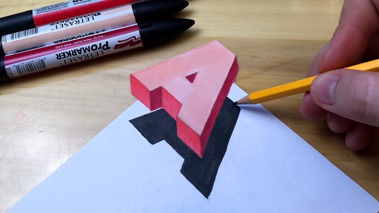 How to Draw 3D Floating Letter A. Dirty Optical Illusion Mind Trick ...