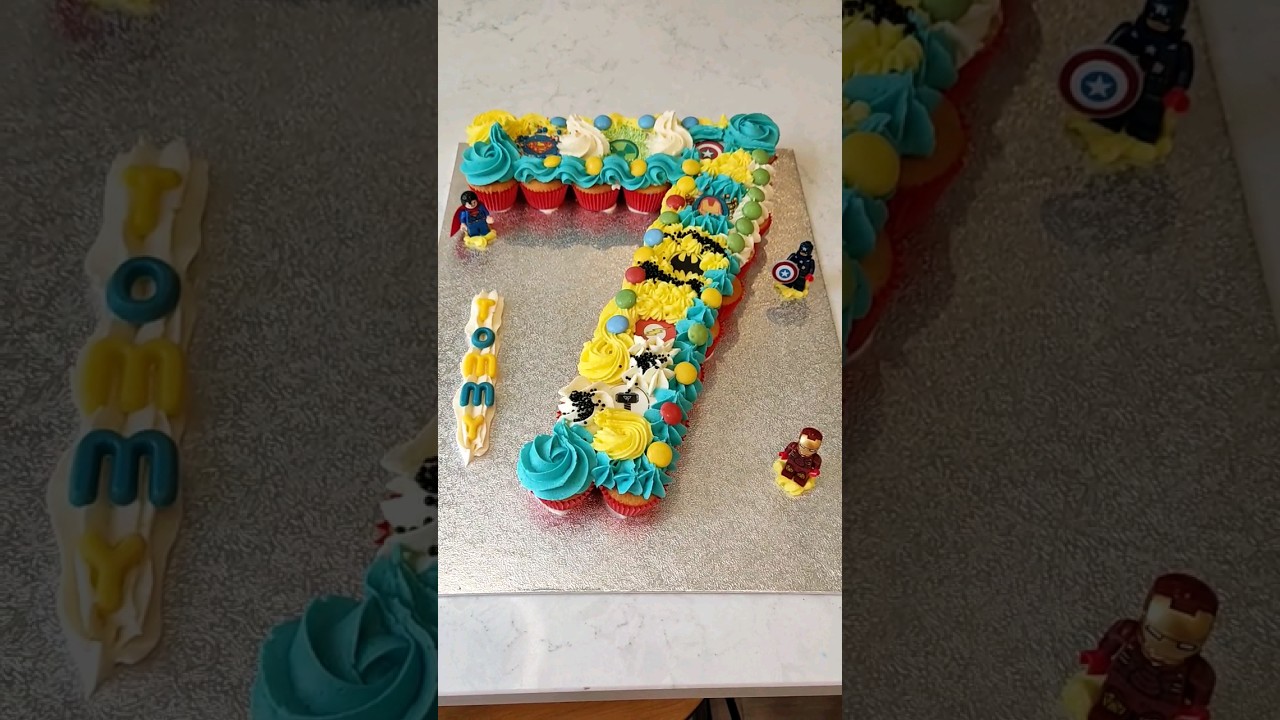 Pull-apart number cake #7thbirthday #numbercake #superherocake - YouTube