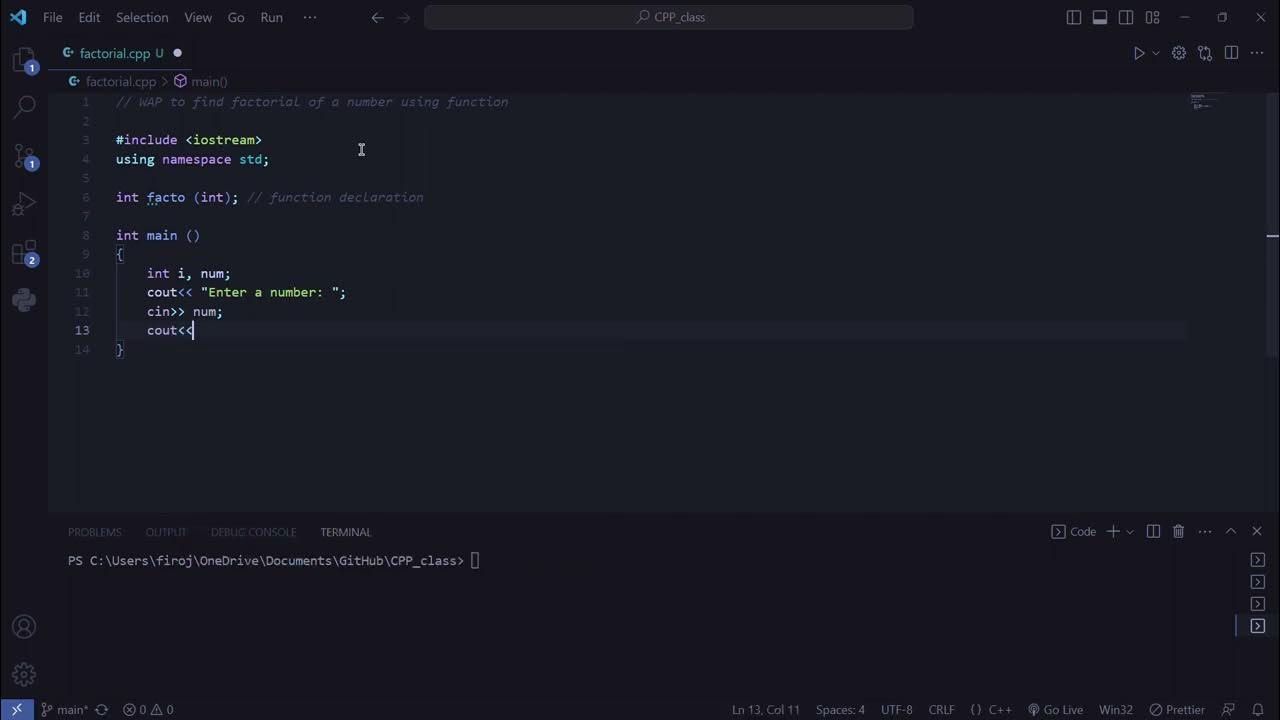 WAP to find the factorial of a number using function in C++ - YouTube