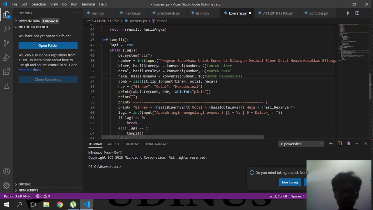 PROGRAM KONVERSI BILANGAN DESIMAL KE BINER,OKTAL,HEXA DALAM PYTHON!!! - YouTube