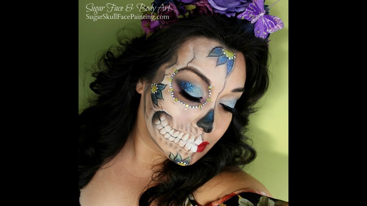 Blue Glitter Sugar Skull Makeup by Shawna Del Real - YouTube