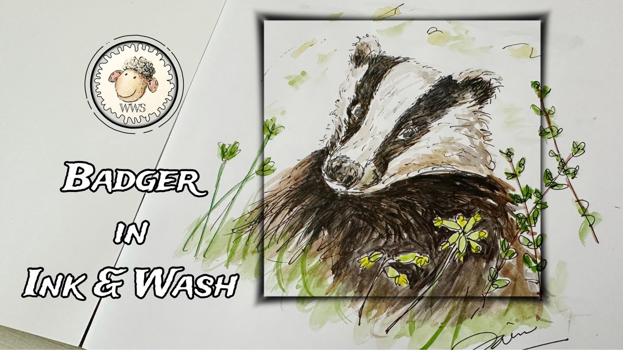 HANDSOME BADGER IN INK AND WASH #inkandwash - YouTube