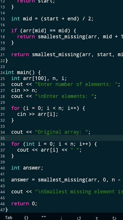 Program to find the smallest element missing in a sorted array in C++ #subscribe #program # ...