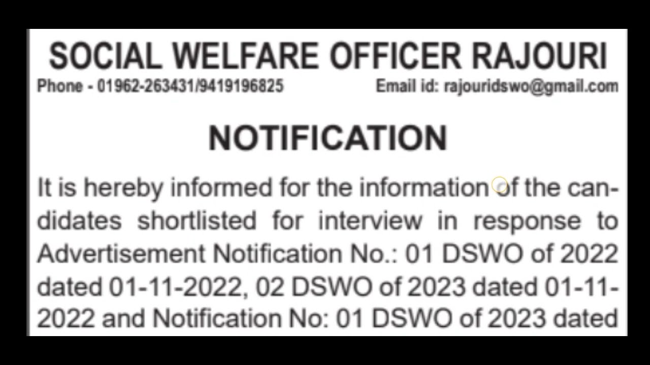 District Social Welfare Office Rajouri || Interview Notice - YouTube