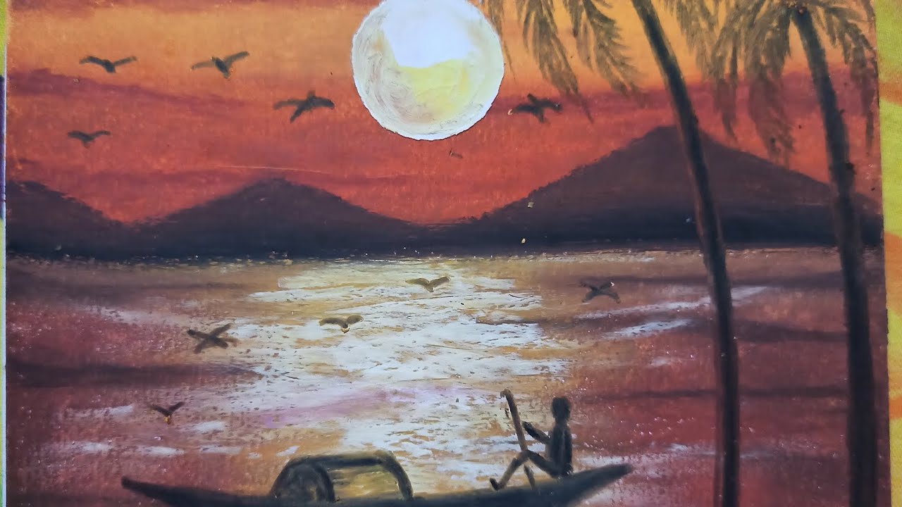 A beautiful sunset view using pastel colours, step by step procedure ...