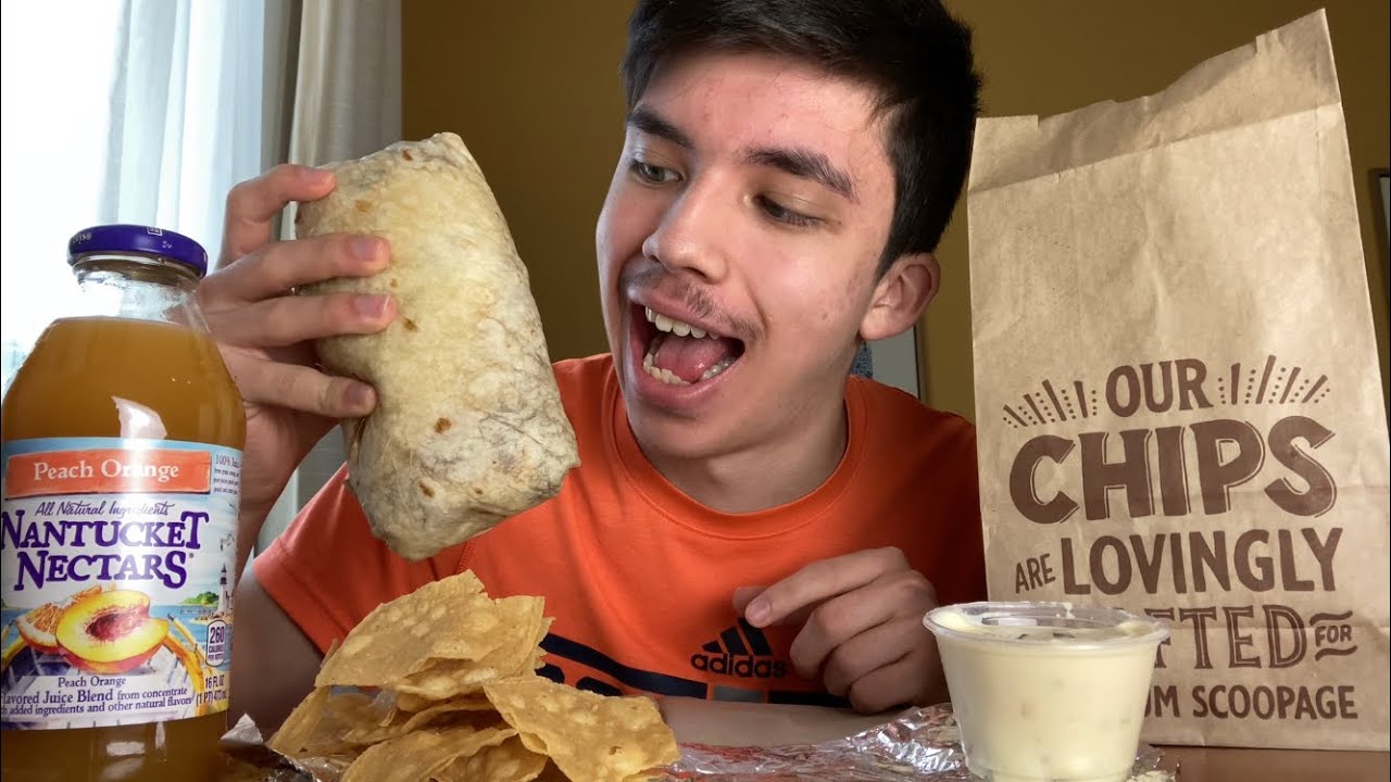 ASMR EATING CHIPOTLE FOR THE FIRST TIME! BURRITO WITH CHIPS & QUESO ...
