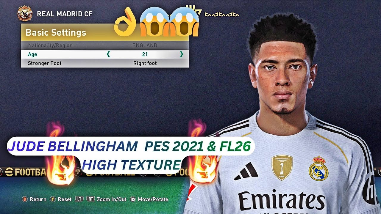 Jude Bellingham PES 2021 & FL26 High Texture - YouTube