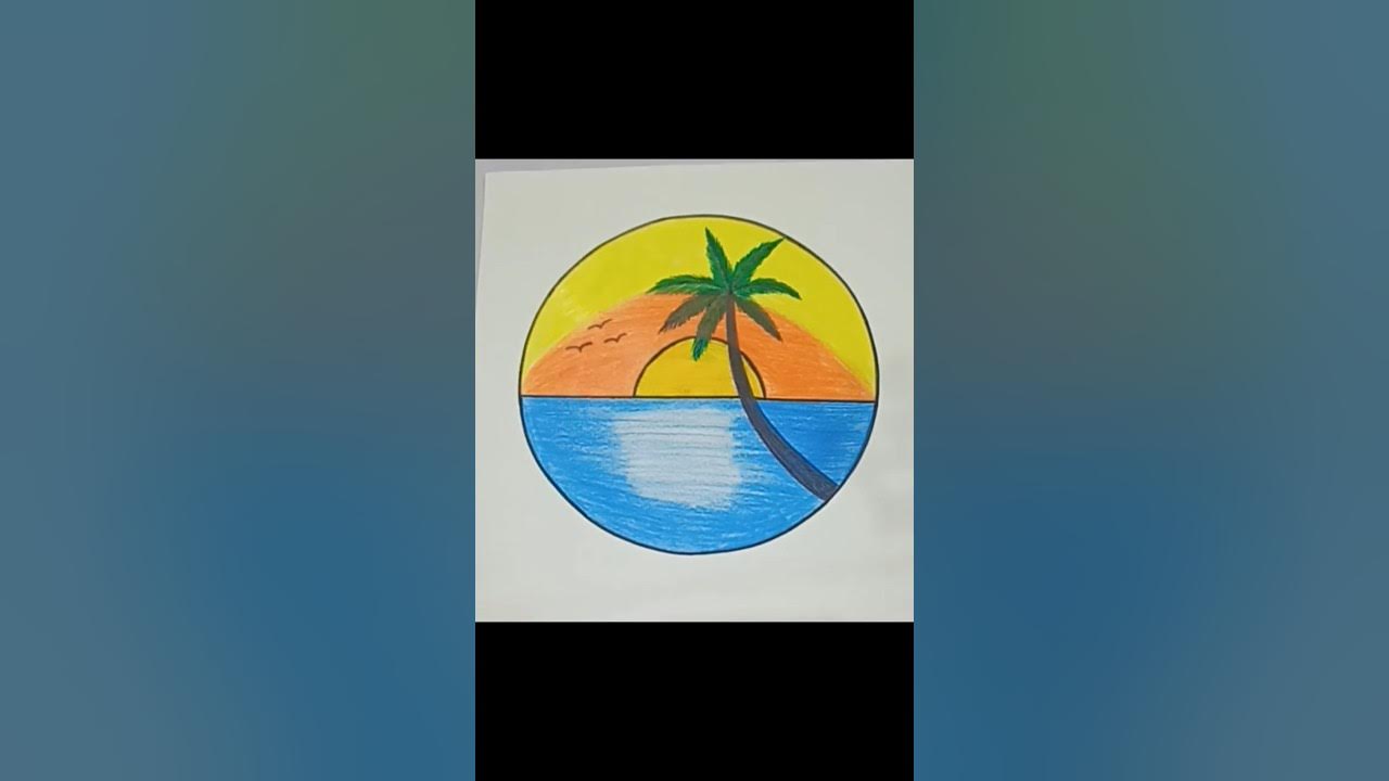 How to draw simple sunset 🌇 scenery step by step/easy scenery/circle ...