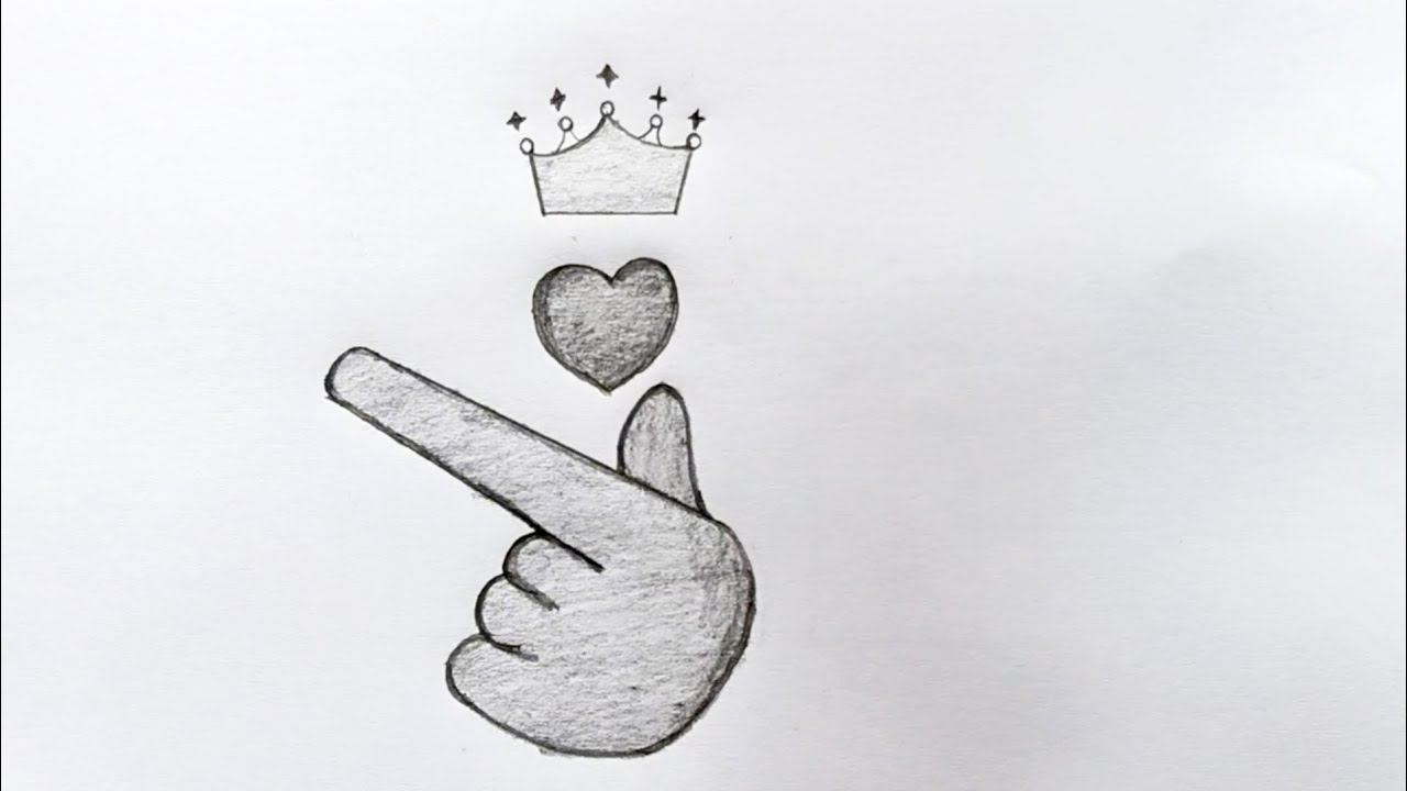 "Royal Love Gesture 👑💖 | Finger Heart Drawing Tutorial | Easy Pencil ...