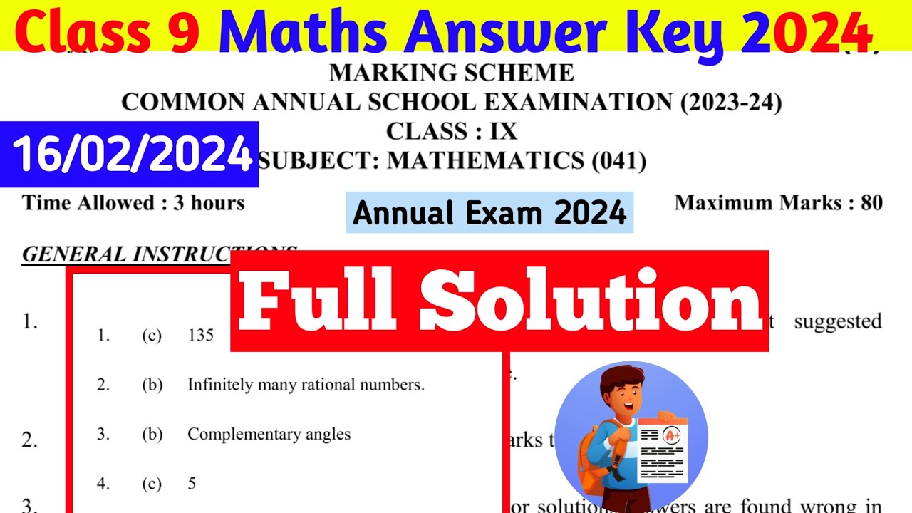 Class 9 Annual Exam Answer Key 2024 | Class 9 Final Exam Maths Answer ...
