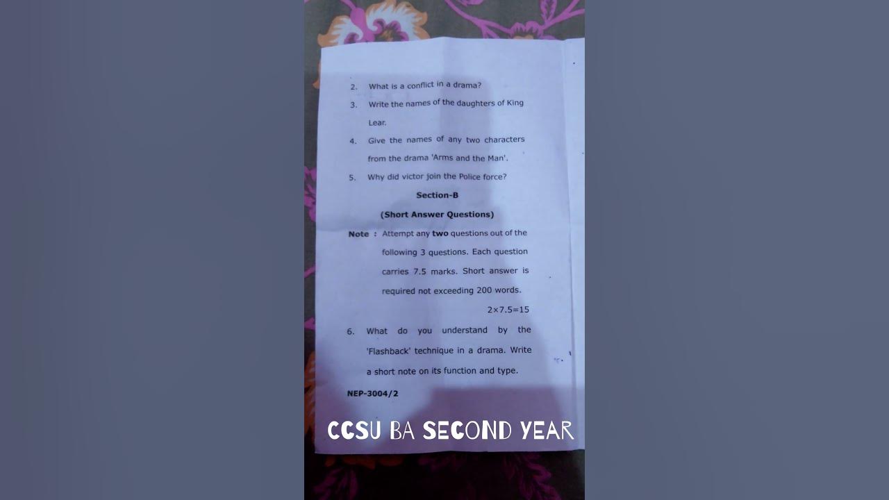 CCSU BA SECOND YEAR(3rd sem.) ENGLISH QUESTION PAPER 2023 #exam #ccsu # ...