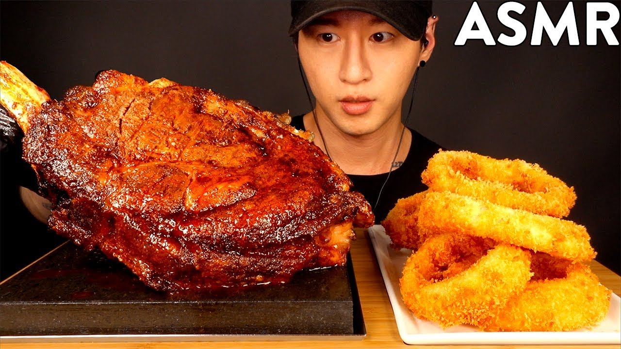 ASMR COWBOY STEAK & ONION RINGS MUKBANG (No Talking) COOKING & EATING ...