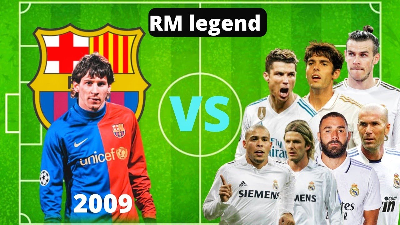 2009 Messi VS RM legends(Ronaldo Zidane Bale Benzema Beckham R9 Kaka)💥💥 ...