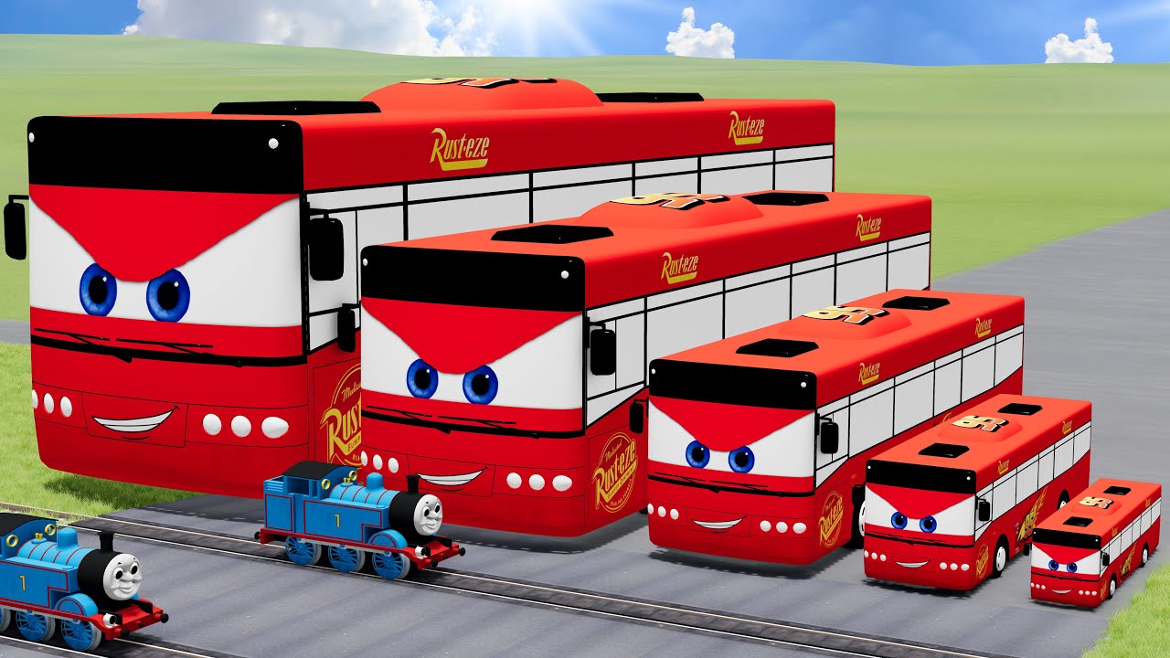 Big & Small Red Bus Lightning Mcqueen vs Train Thomas | BeamNG.Drive ...