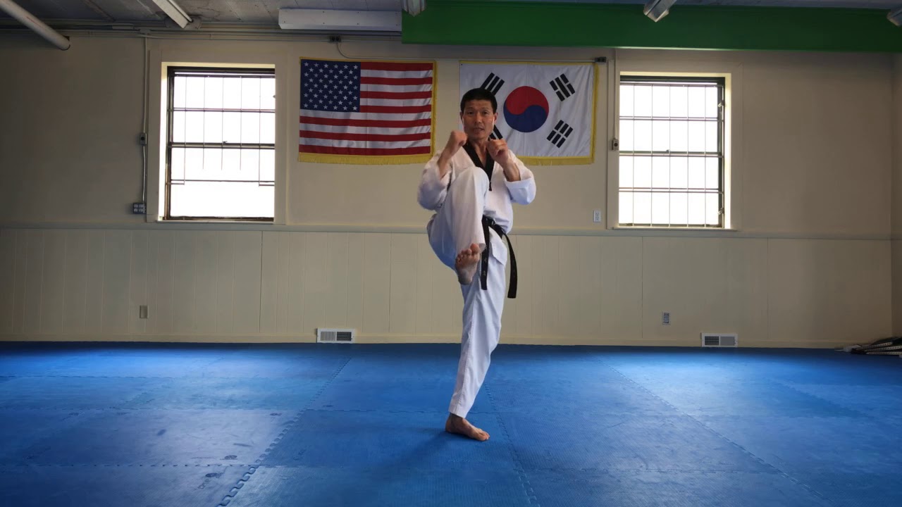 Class #43: Knifehand guarding block, front kick, two punches - YouTube