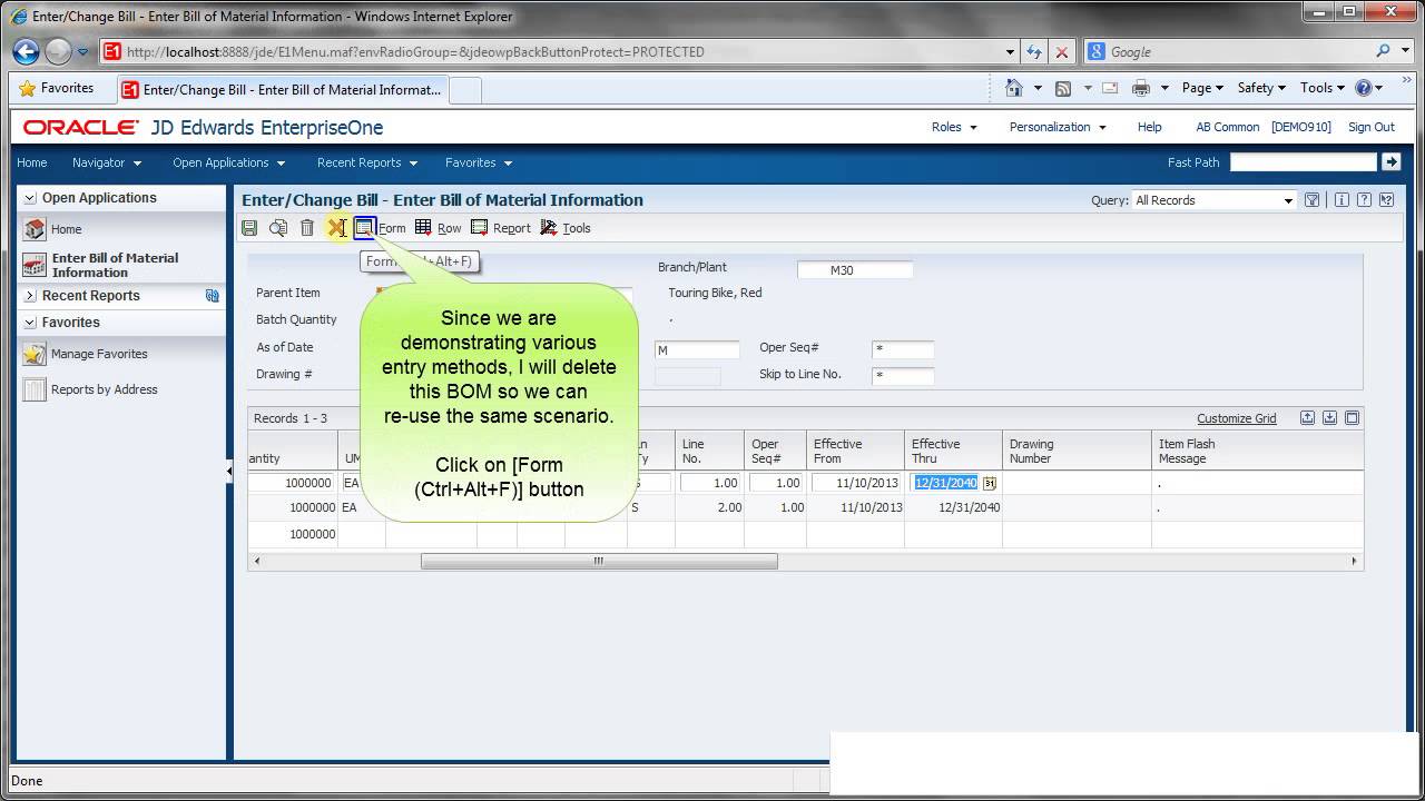 Manually Entering Bill of Material vs Copying - JDE E1 91 - Product ...