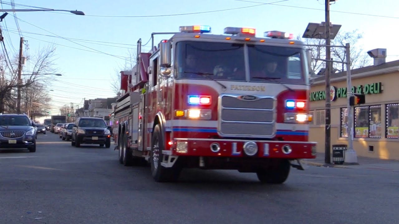 Paterson NJ Fire Department Engine 1 and Ladder 1 Responding on Madison ...
