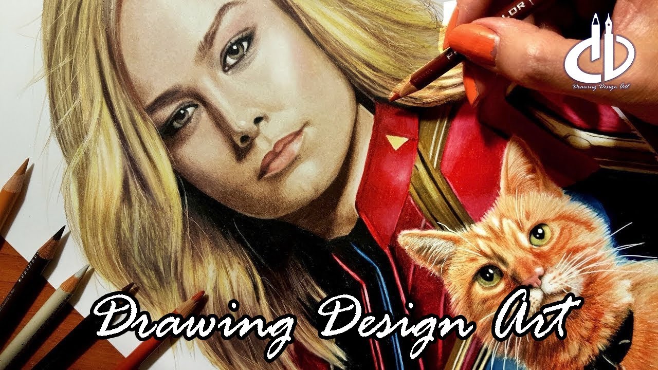 Drawing Captain Marvel & Goose the Cat, Drawing Design Art - YouTube