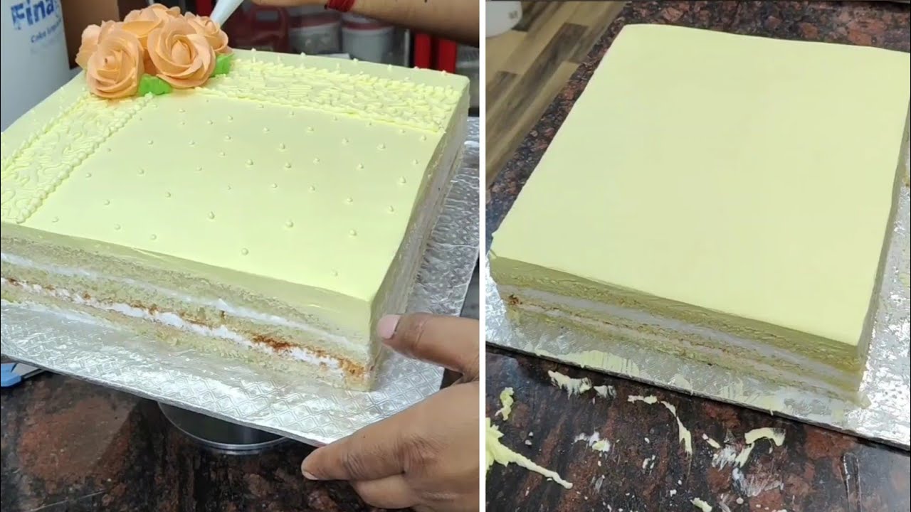Square Cream Less Cake Design | Simple and Beautiful Cake Design - YouTube