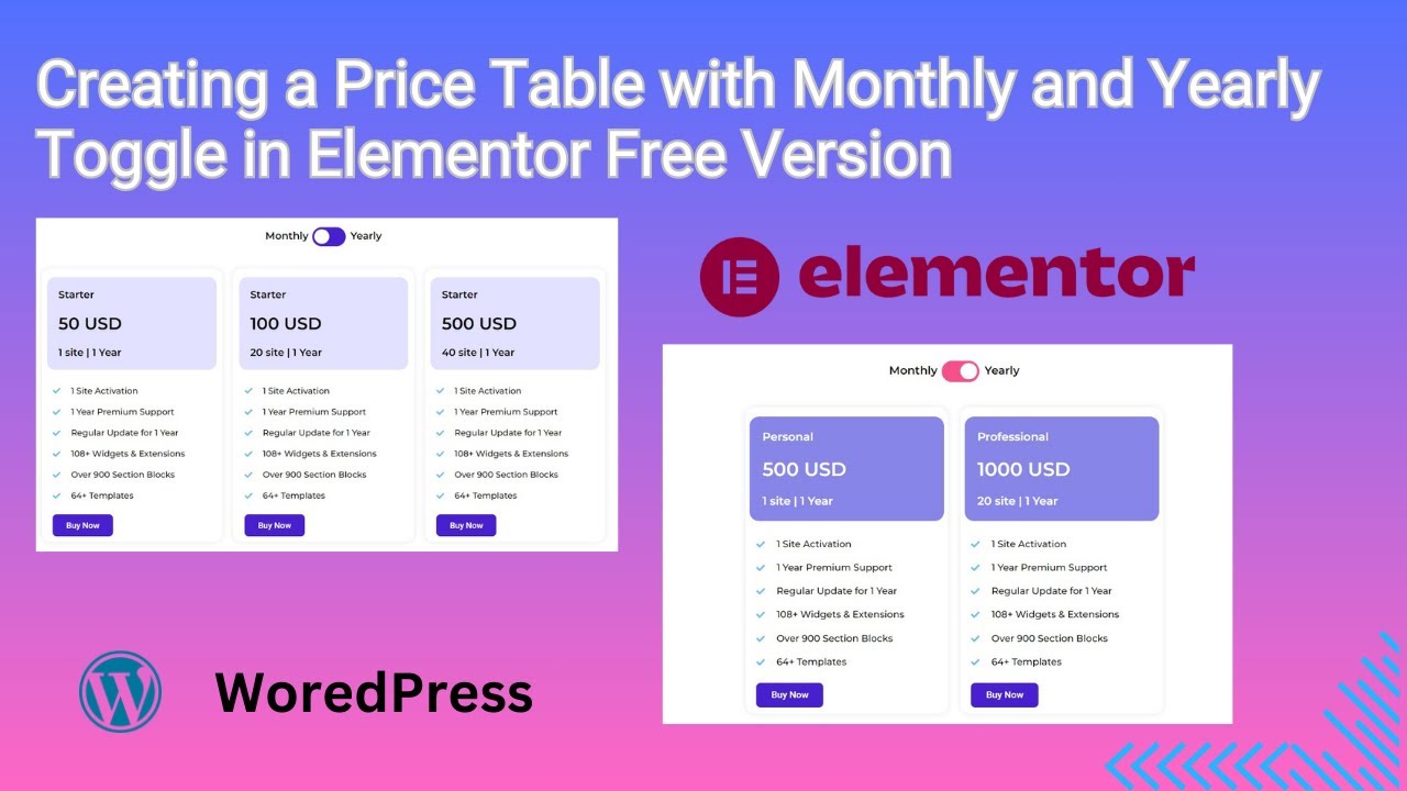 Creating a Price Table with Monthly and Yearly Toggle in Elementor Free ...