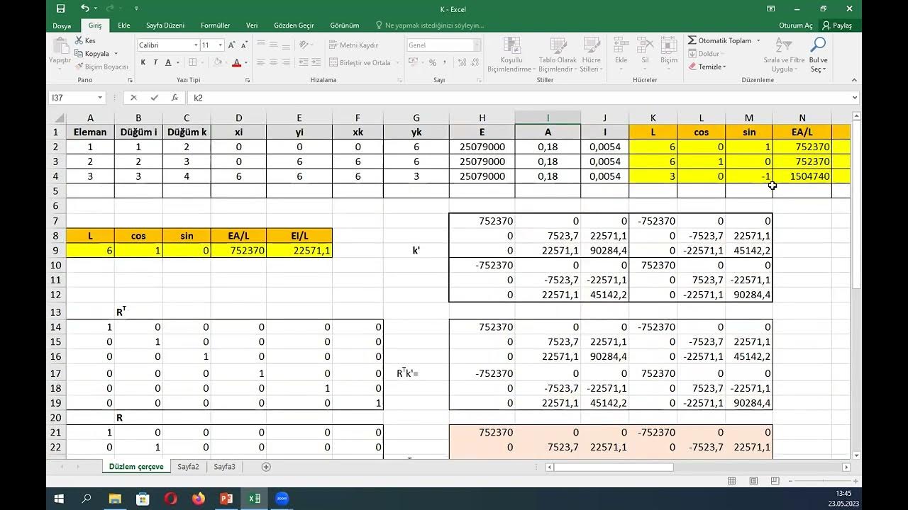 Matris deplasman yöntemi EXCEL 4 ders 29 - YouTube