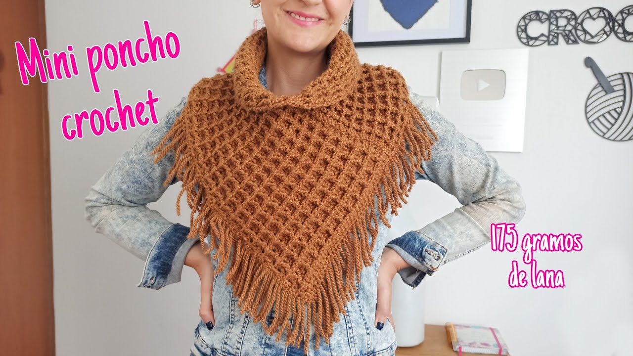 Mini poncho a crochet 🥰 Bufanda/cuello/pechera en punto Waffle - YouTube