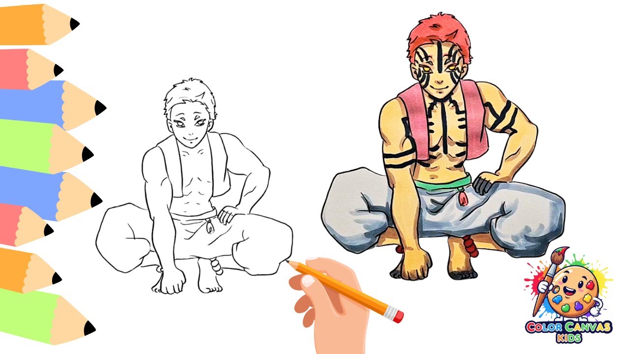 How to draw Akaza from Demon Slayer and Coloring | Step-by-Step Anime ...