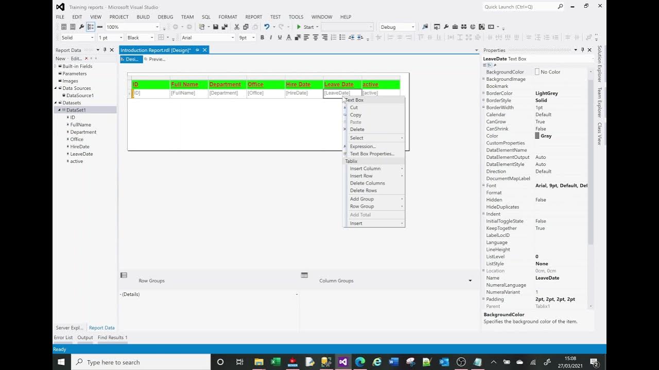 MS SSRS tutorial on basic report formatting, font style, textbox ...