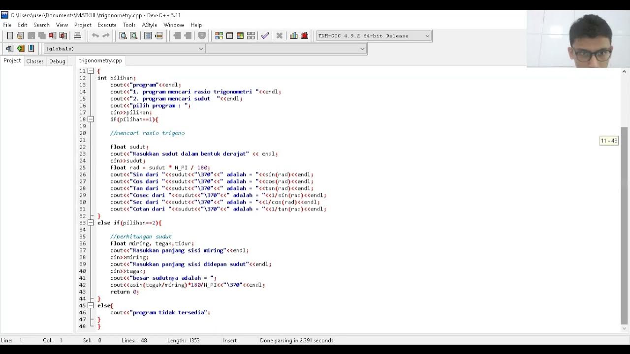TUBES DEV C++ (membuat program mencari besar sudut dan rasio ...