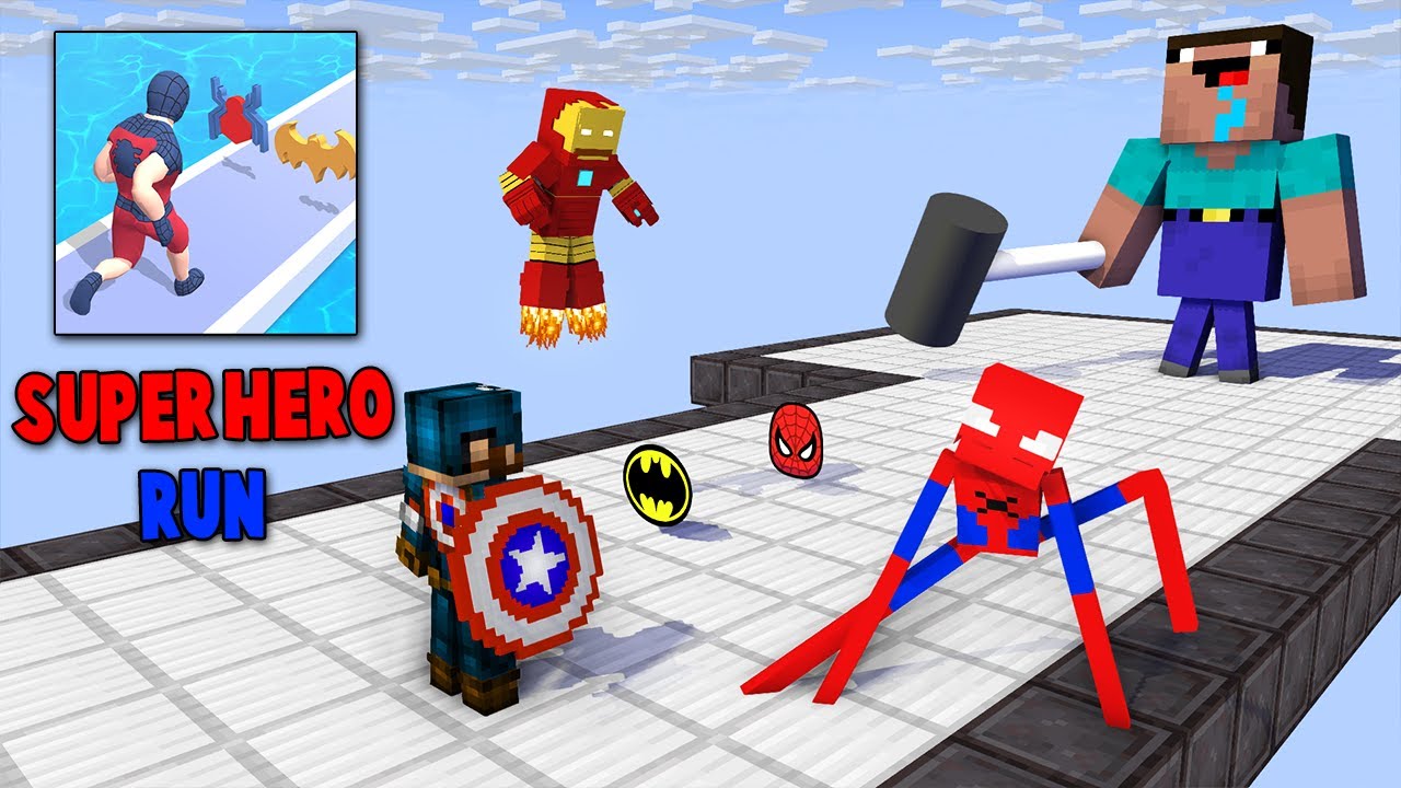 Monsters & Herobrine : SUPERHERO RUN EPIC TRANSFORM 3D Challenge ...