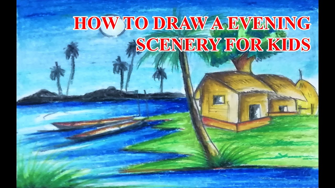 How to Draw A Evening Scenery for Kids #antaraartcafe - YouTube