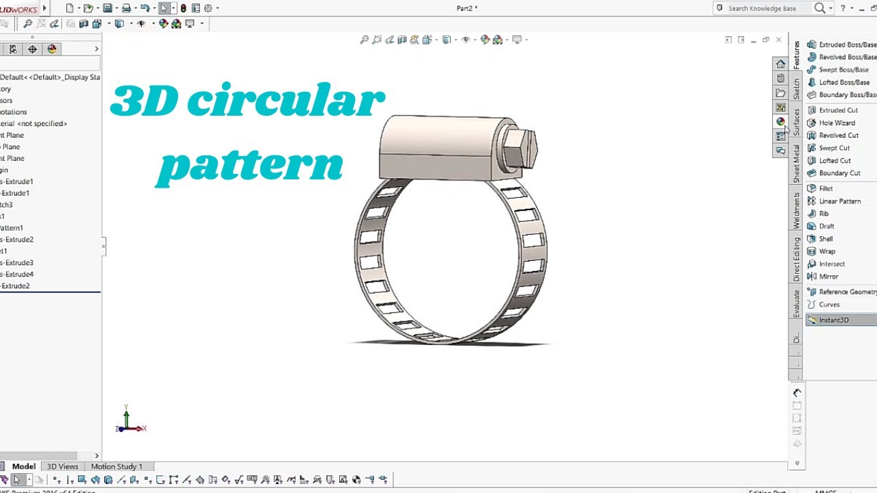 Solidworks tutorial 3D circular pattern/ Hose clamp/ by cad design ...