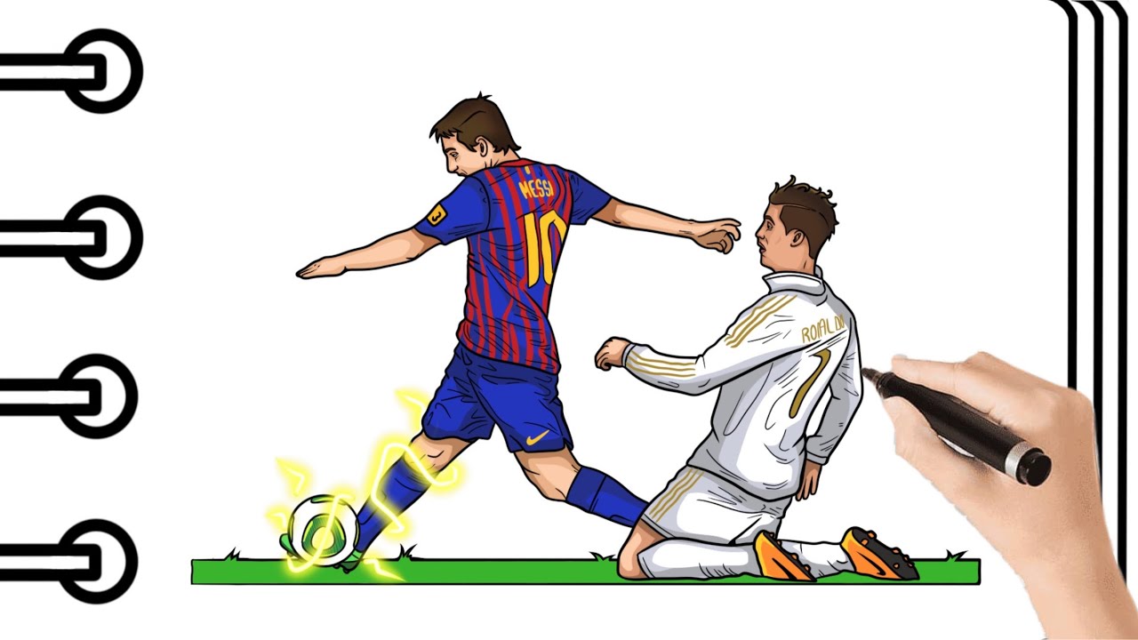 Como Dibujar GOL LEYENDA de LEO MESSI vs CRISTIANO RONALDO paso a paso ...