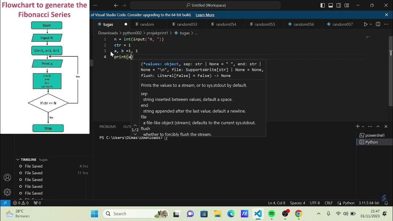 Tutorial membuat bilangan Algoritma dengan menggunakan Bahasa Python dari rumus Flowchart - YouTube