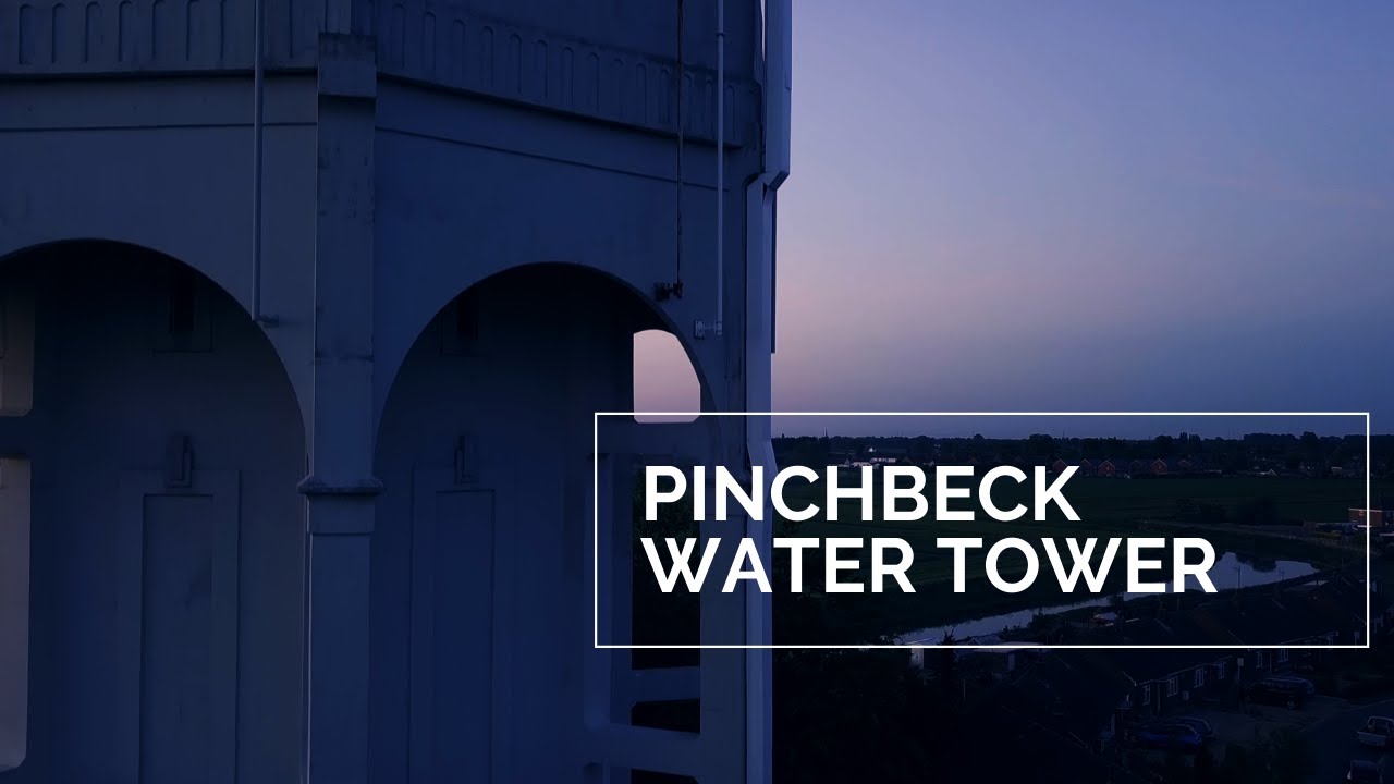 Pinchbeck Water Tower, Spalding, Lincolnshire, UK at sunset: Aerial ...