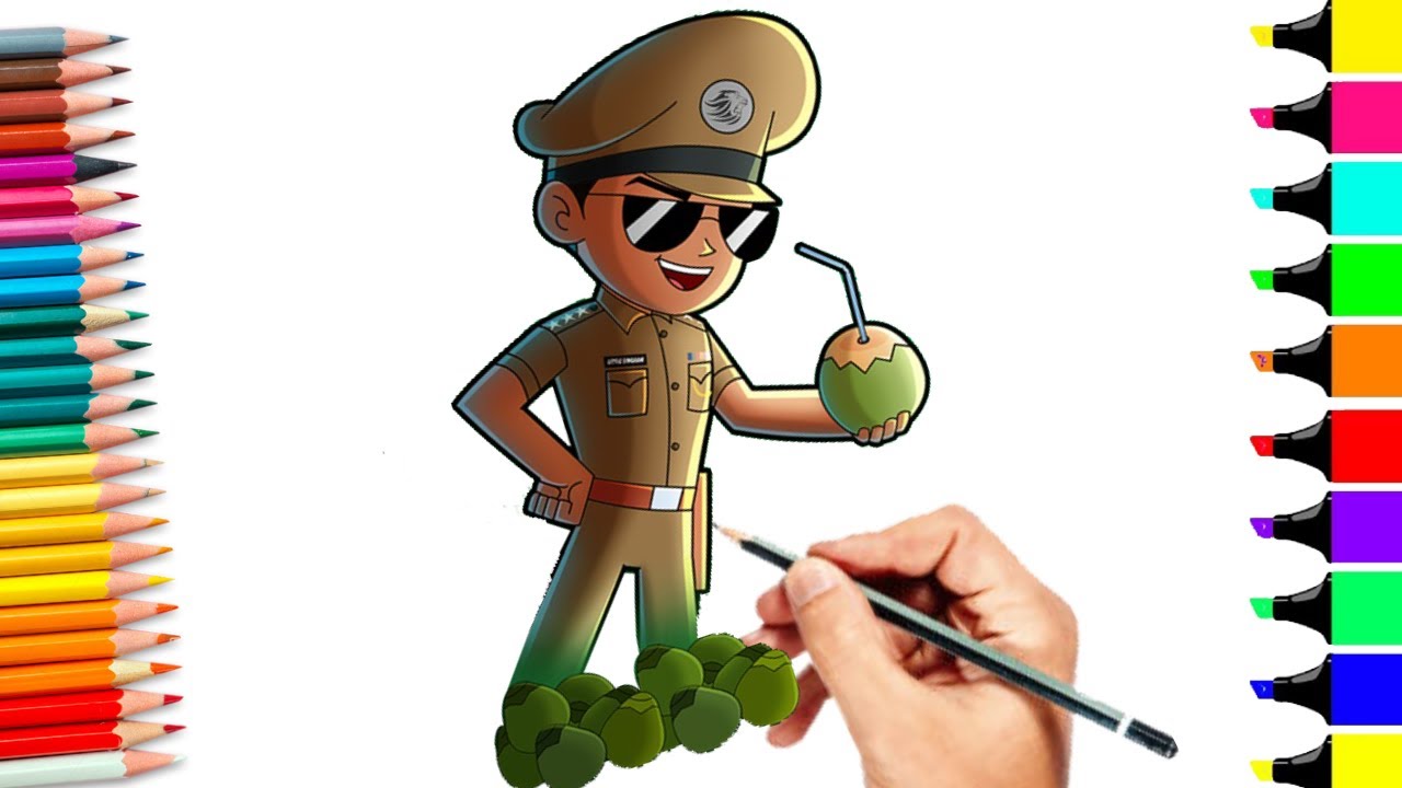 Little singham drawing with color pencils | How to draw Singham - YouTube