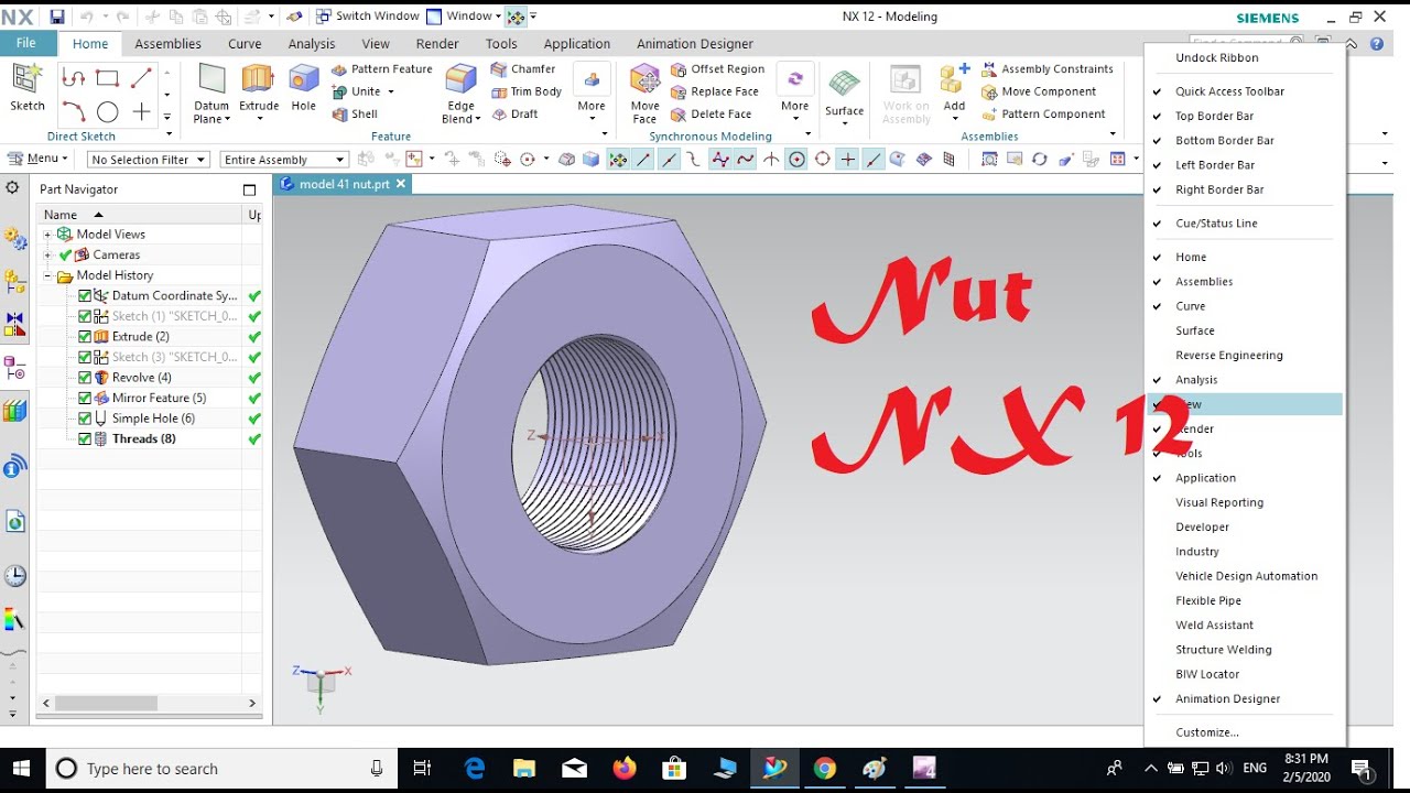 How to draw a nut in NX 12 - YouTube
