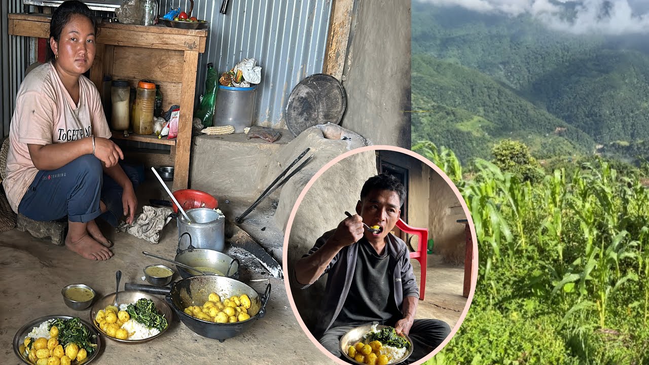 Cooking potato palungo vegetable and kinima||Potato vegetable recipe ...