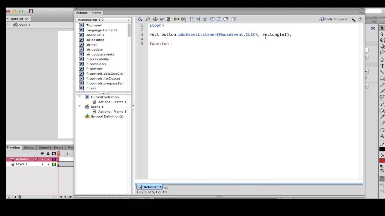 How to create a button in flash professional cs6 with actionscript 3.0 - YouTube