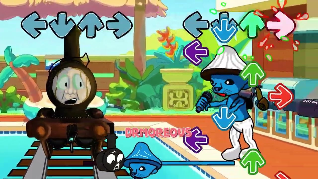 FNF Big Engine Brawl vs NEW Smurf Cat Sings Bluey Can Can | Smurf meme ...