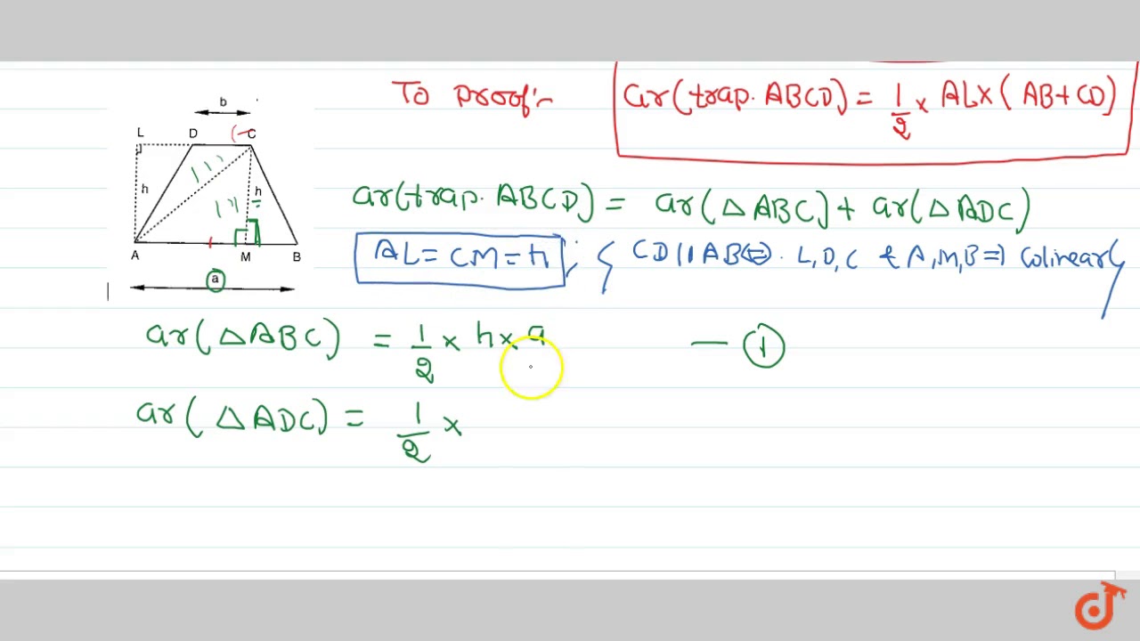 The area of a trapezium is half the product of its height and sum of ...