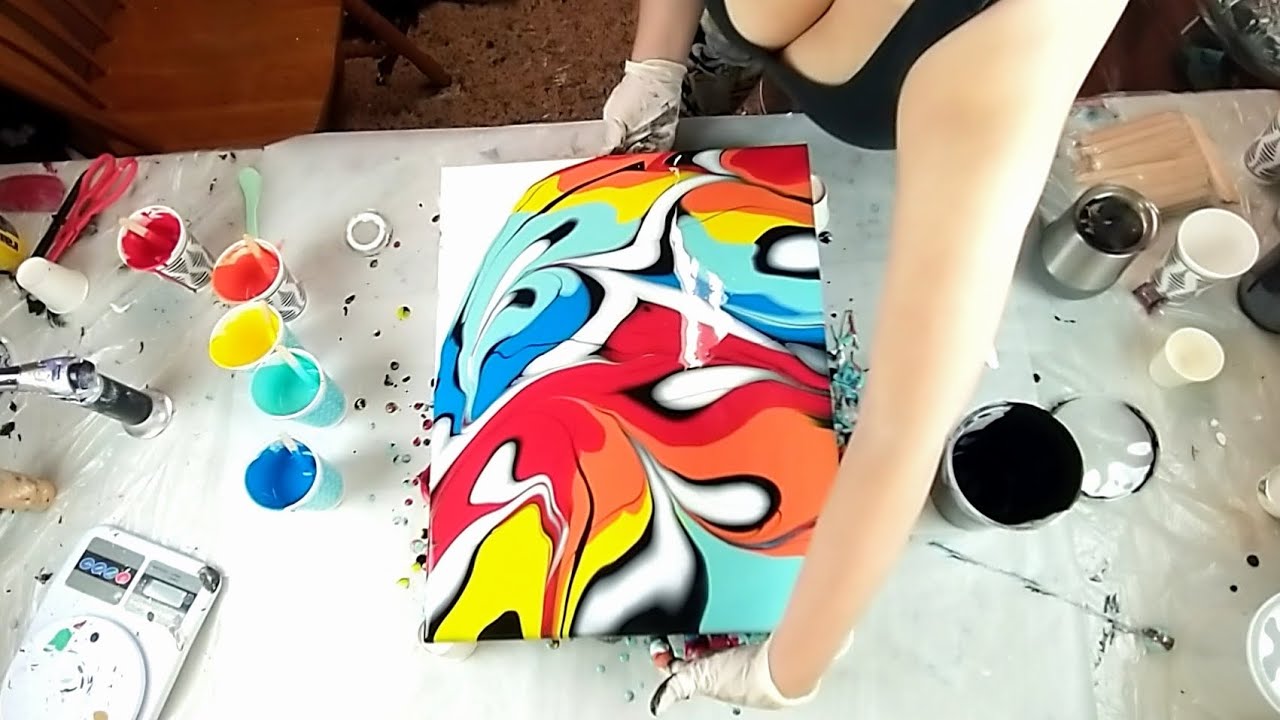 12 - Retro Fun Rainbow Color Blocking Puddle Pour Painting! - YouTube