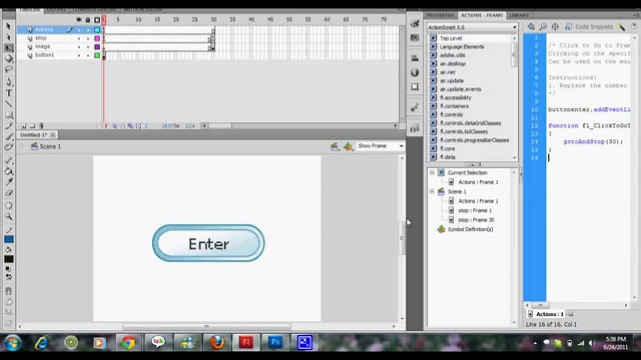 How to make button in Adobe Flash Easily using AS3 - YouTube