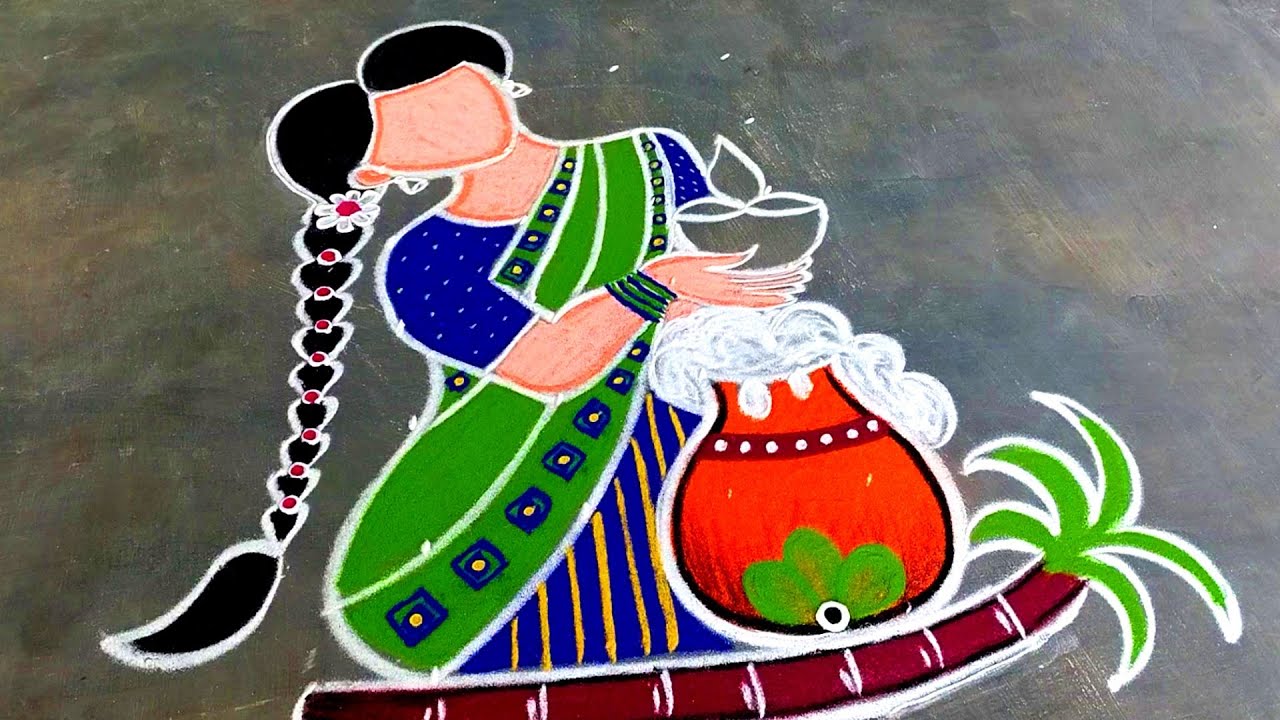 Pongal rangoli designs 2025 with girl🌹sankranthi muggulu designs 2025🌹 ...