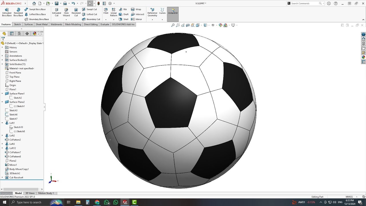3D Model a Pentagon to Pentagon Soccer Ball in Solidworks - YouTube